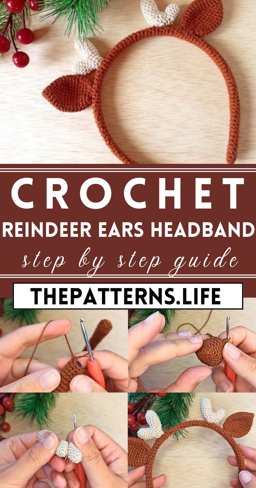 Simple & Easy Crochet Reindeer Ears Headband Pattern - The Patterns